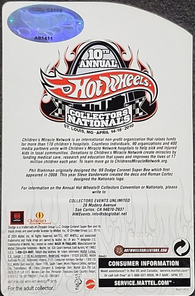 2010 Hot Wheels '69 Dodge Coronet Super Bee RLC Exclusive Release 10th ...